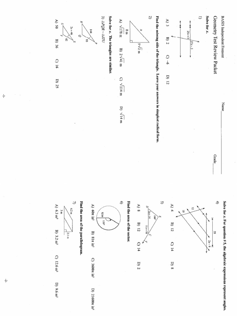 Geometry Review Packet 23-24 | PDF