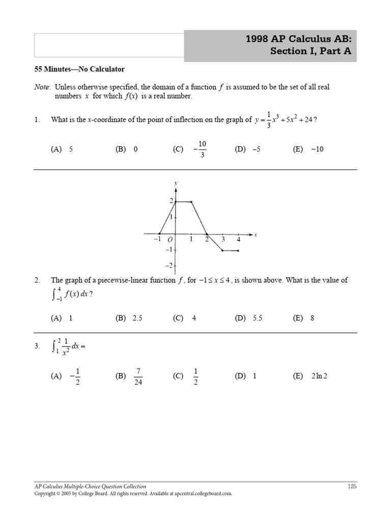 AP Calculus AB Multiple-Choice Questions | PDF | Function (Mathematics ...