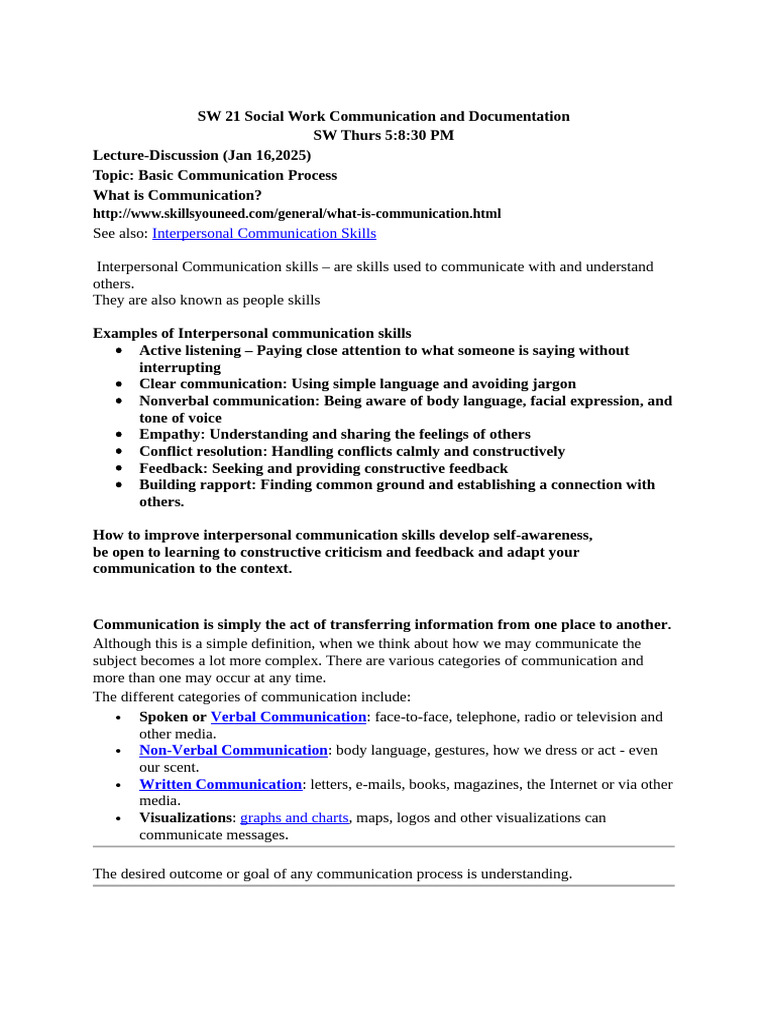 Social Work Communication Essentials | PDF | Communication | Nonverbal ...