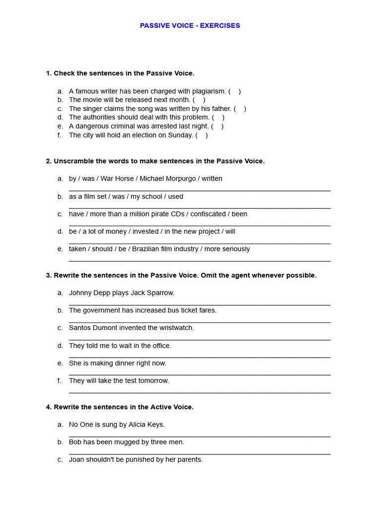 Passive Voice Exercises and Activities | PDF | Linguistics | Syntax