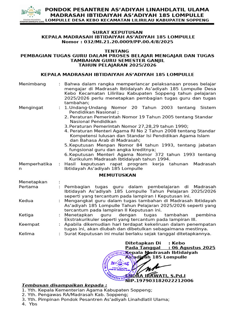 SK Pembagian Tugas 2025-2026 ( Ganjil ) | PDF