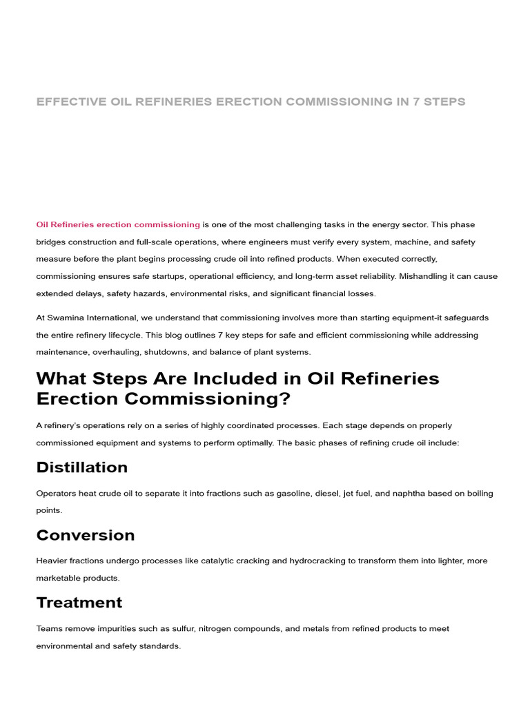 7 Steps for Oil Refinery Commissioning | PDF | Oil Refinery ...