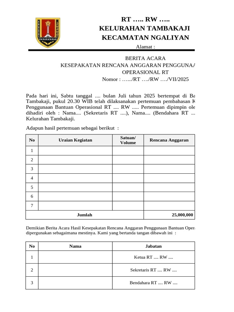 2. Berita Acara Kesepakatan Rap Bantuan Operasional Rt Rw | PDF