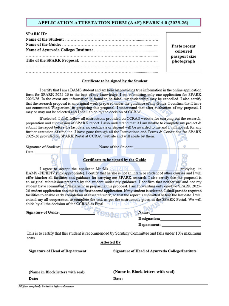 Attestation Form Spark 4 | PDF