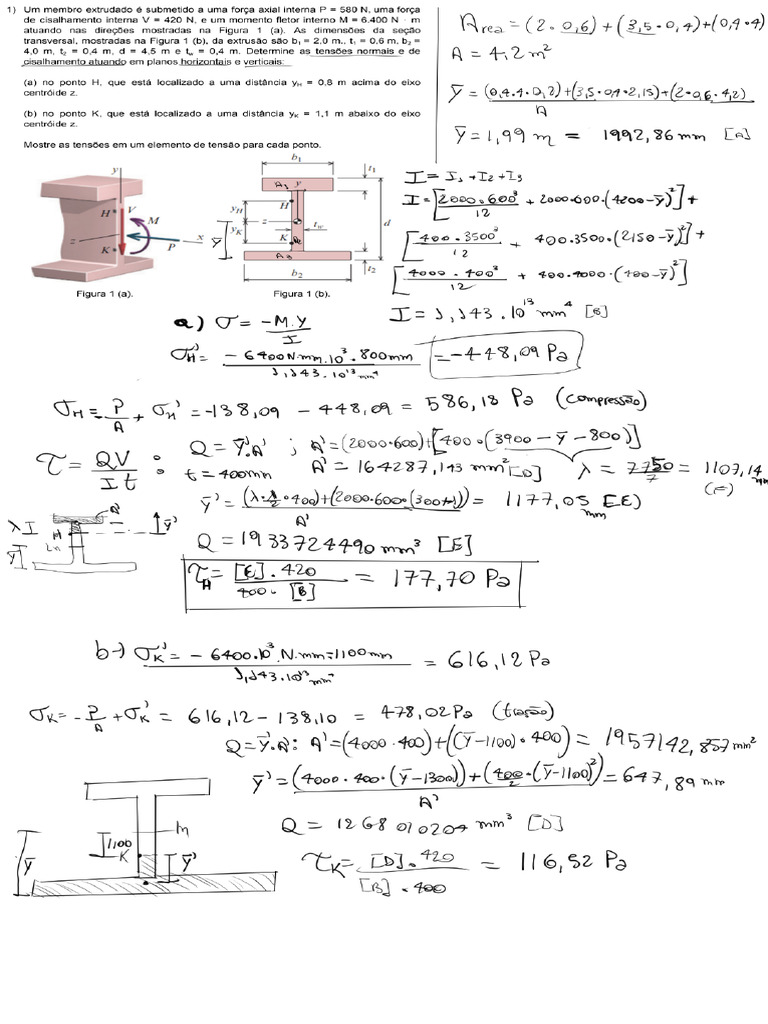 Lista II - Q1 - Mecânica dos Sólidos II - Tensão de Cisalhamento | PDF