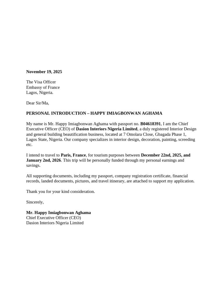Embassy Intro Letter | PDF
