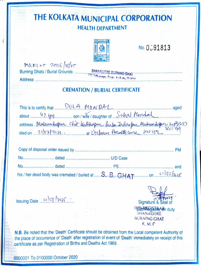 Cremation/Burial Certificate Template | PDF