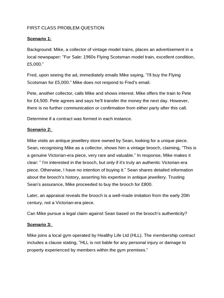 Contract Law Scenarios Analysis | PDF | Misrepresentation | Justice