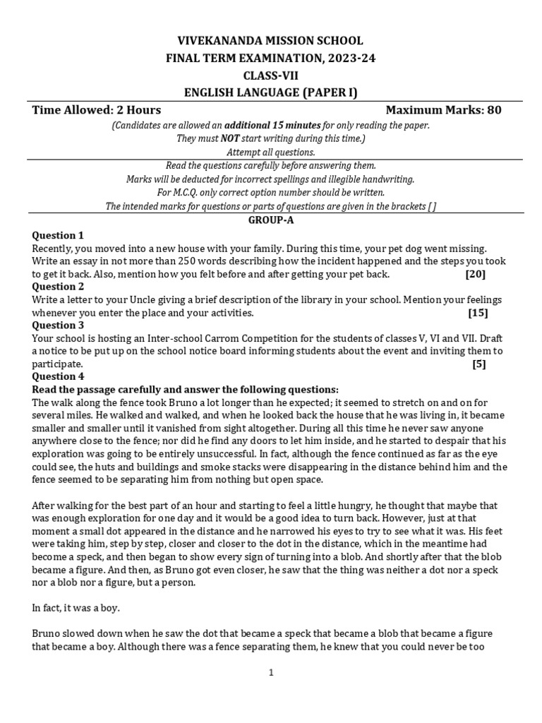 Class VII English Exam Paper 2023-24 | PDF | Adverb | Adjective