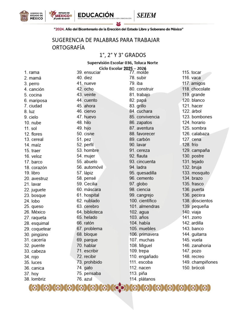 Lista de Palabras - Ortografía (1) - 2 | PDF