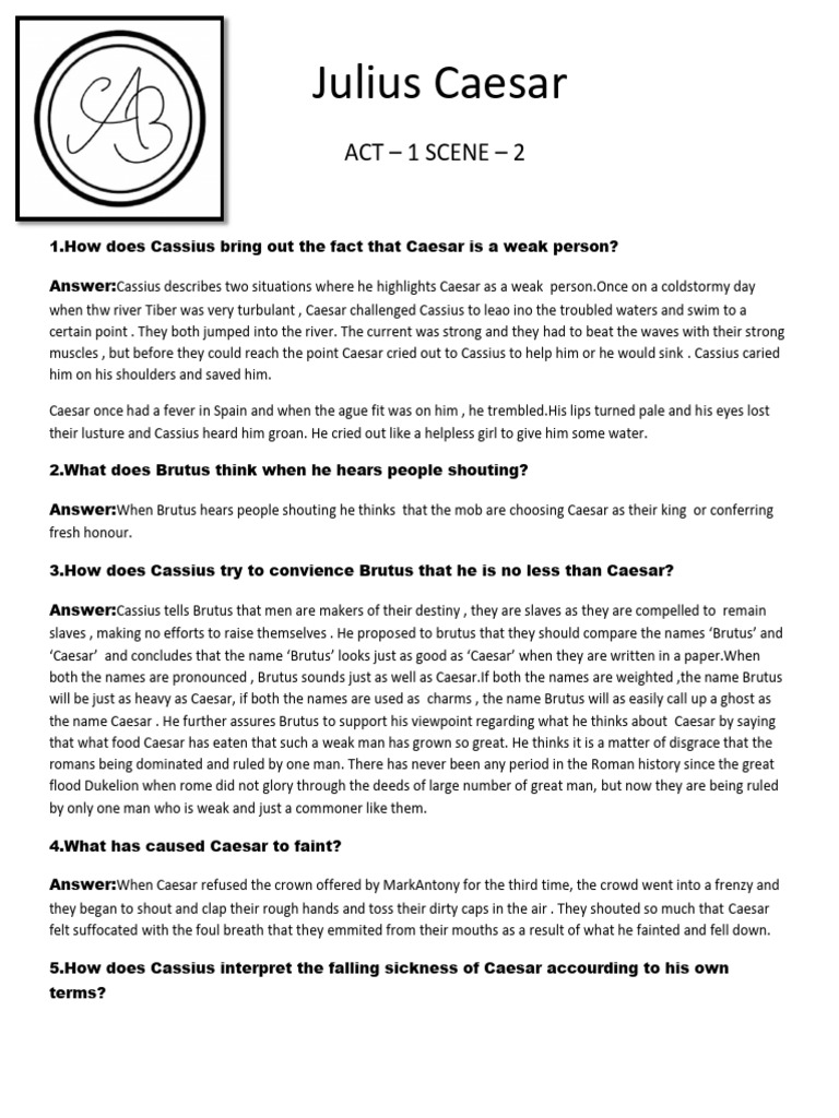 Act 1 Scene 2 | PDF | Julius Caesar | Mark Antony