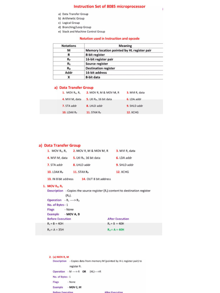 Instruction Set 8085 | PDF