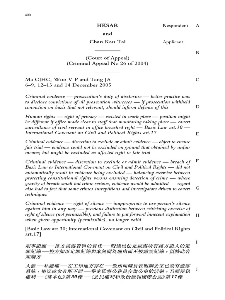 HKSAR v Chan Kau Tai: Appeal on Disclosure | PDF | Prosecutor | Witness