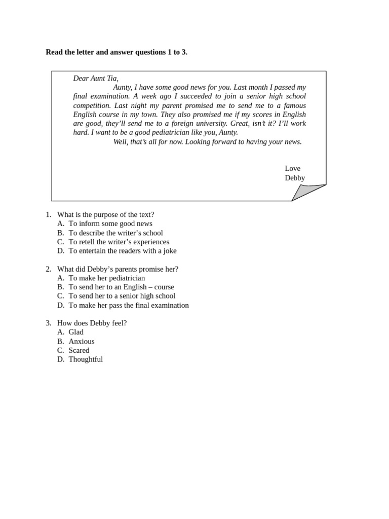 SOAL UN LETTERS B Inggris Untuk Tingkat MTS/SMP | PDF