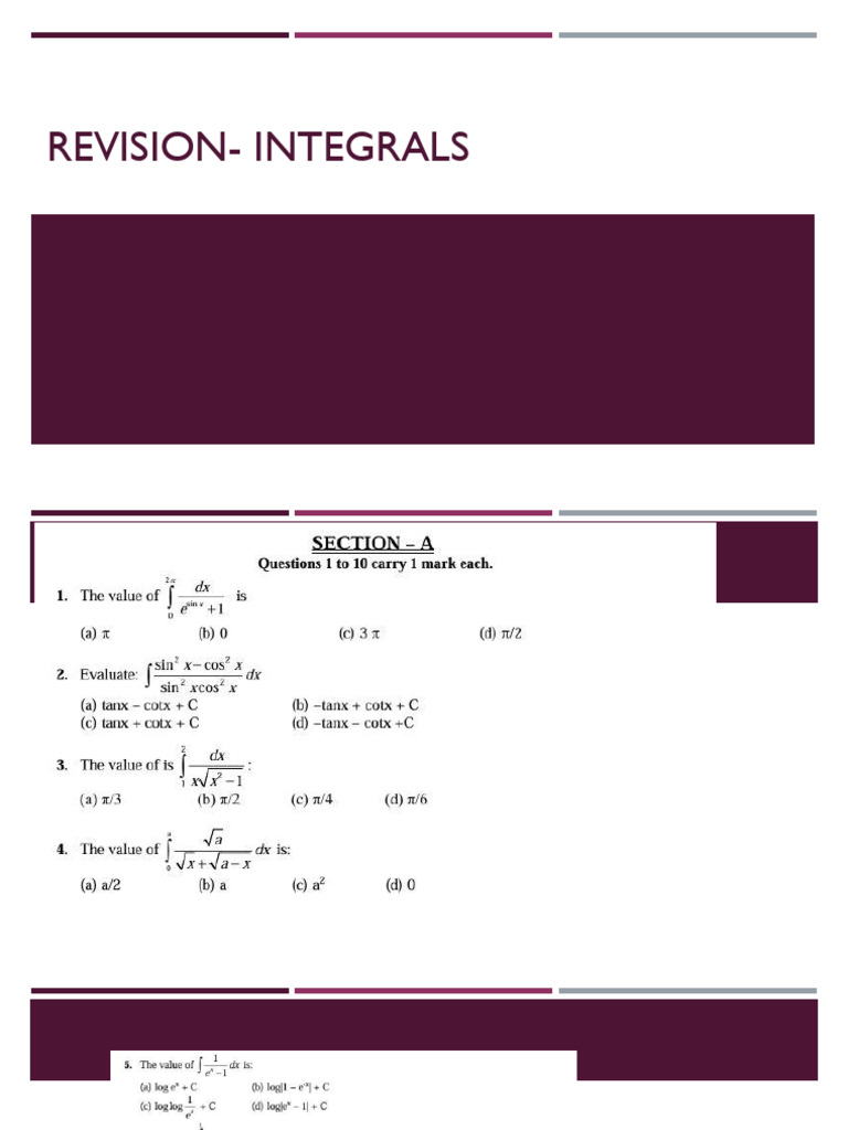 Revision Integrals | PDF