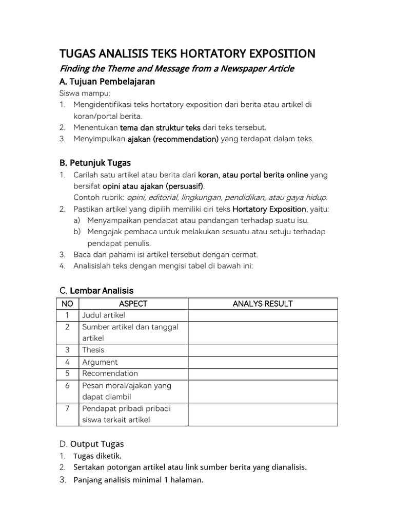 Tugas Analisis Teks Hortatory Exposition | PDF