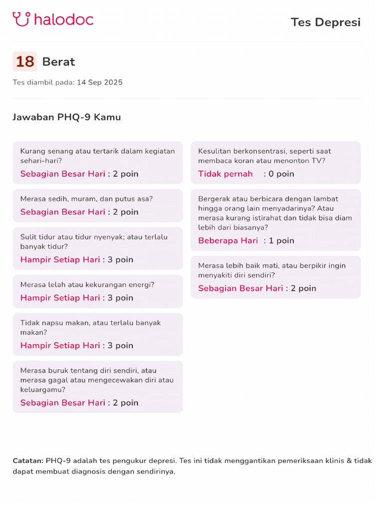 Depression Test 14-09-25 | PDF
