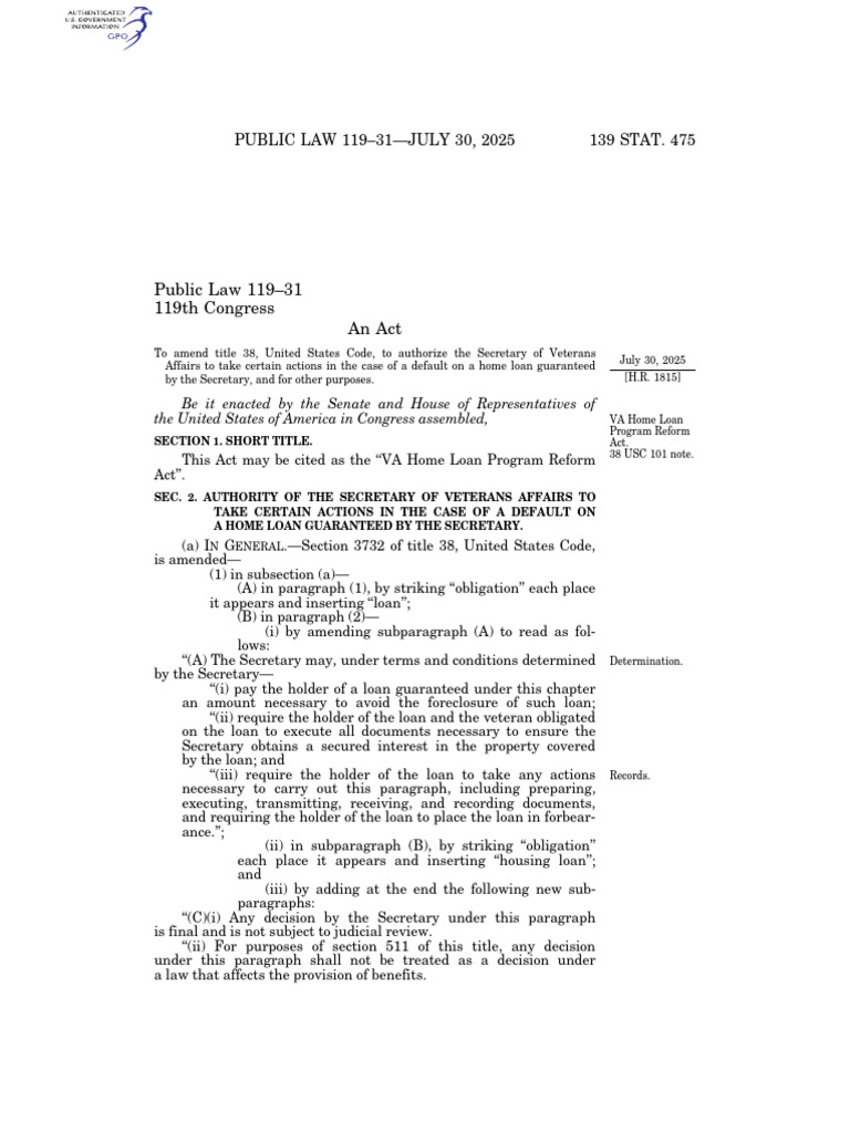 PLAW-119publ31 | PDF | United States Code | Foreclosure