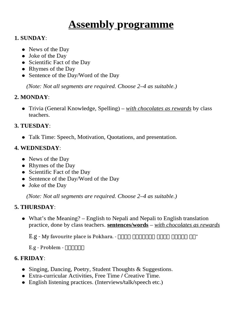 Assembly Programme | PDF