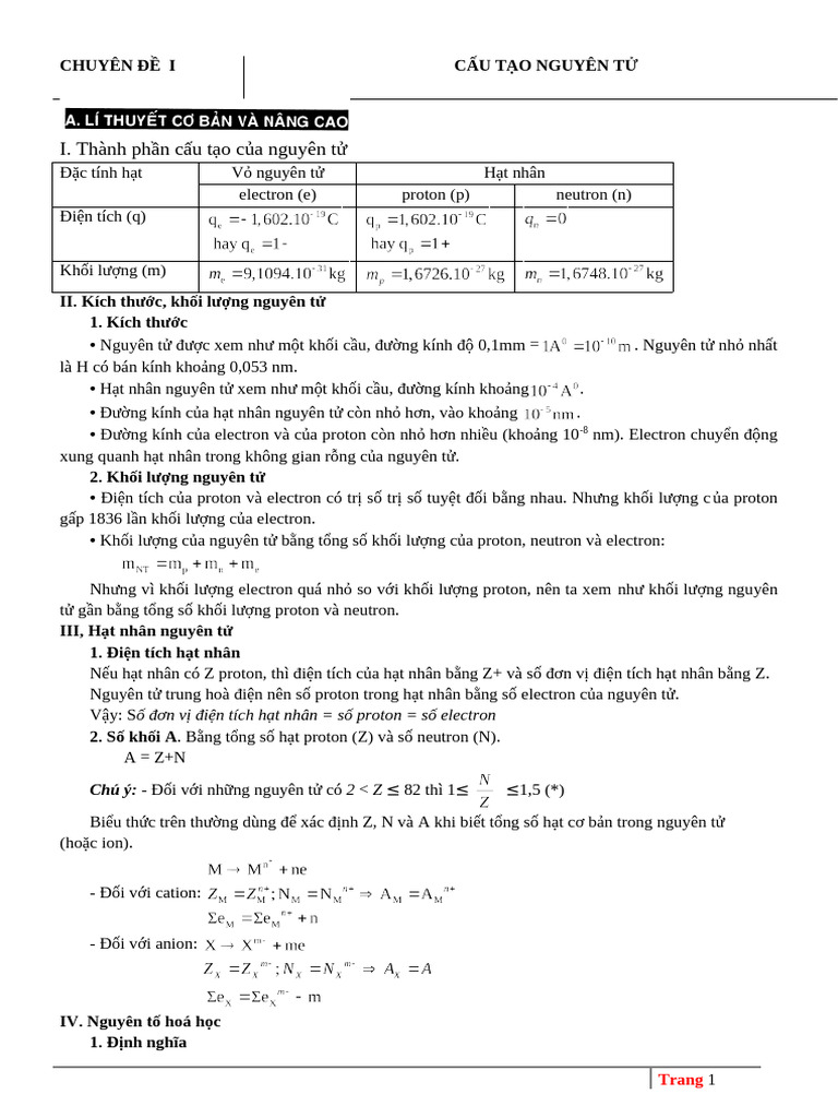 HSG 10. Chuyen de Cau Tao Nguyen Tu - (A4) | PDF