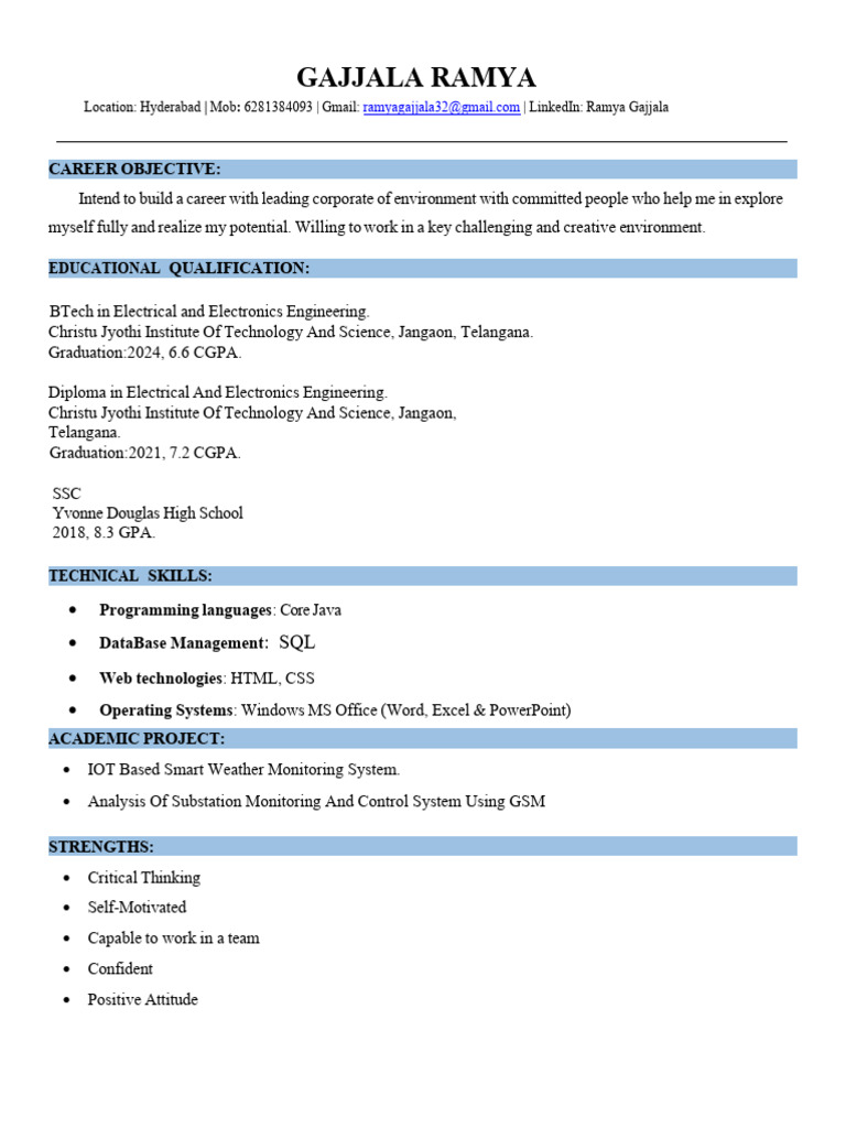 Gajjala Ramya Resume | PDF