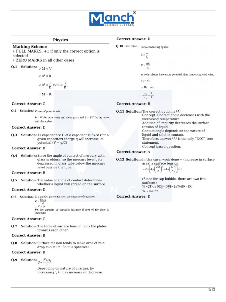 Physics and Chemistry Marking Scheme | PDF | Capacitor | Capacitance