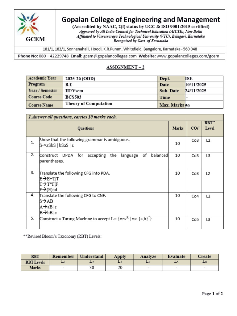 TOC_BCS503_ assignment2 | PDF | Linguistics | Theory Of Computation