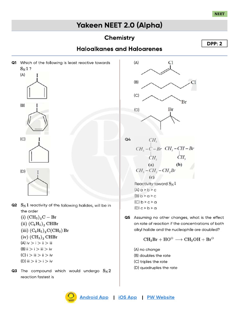 Haloalkanes and Haloarenes DPP 02 of Lec 04 Yakeen 2-0-2024 Alpha | PDF