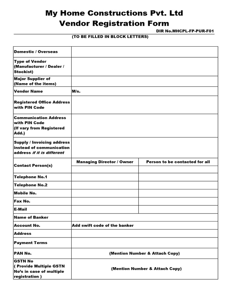 New Vendor Registration Form | PDF