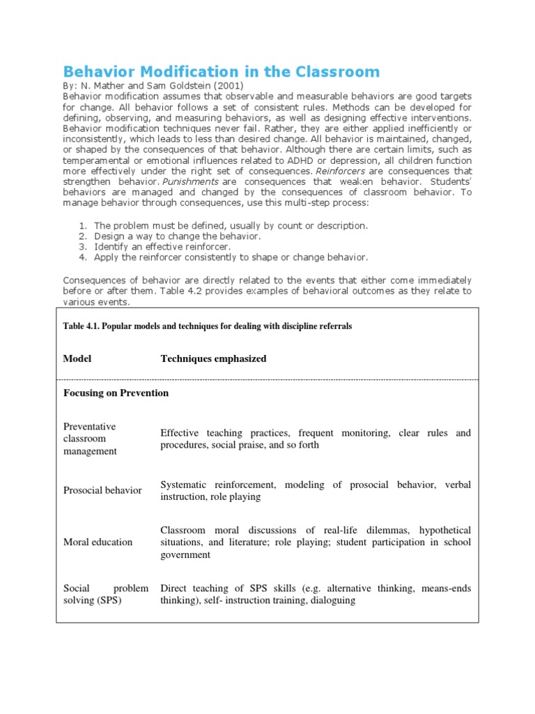 Behavior Modification in The Classroom | PDF | Reinforcement ...