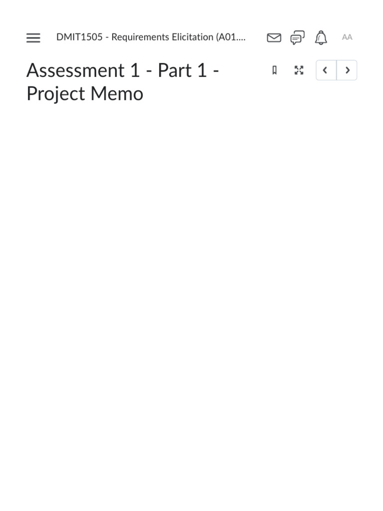 Assessment 1 - Part 1 - Project Memo - DMIT1505 - Requirements ...