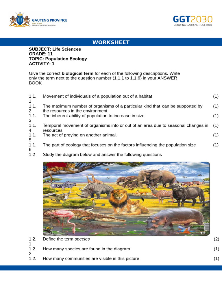 Grate 11 JIT Lesson 35 Population Ecology | PDF | Ecology | Population