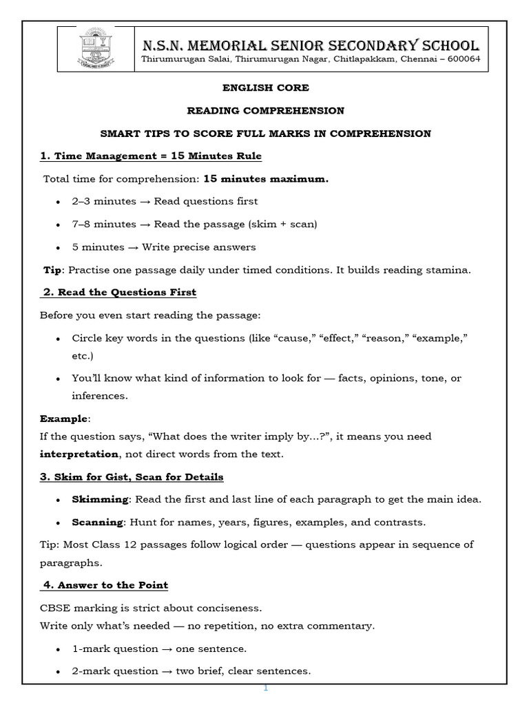 Comprehension - Easy Scoring Tips | PDF | Reading Comprehension | Cognition