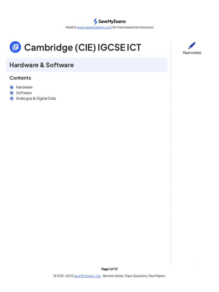 IGCSE ICT: Hardware & Software Overview | PDF | Computer Data Storage ...