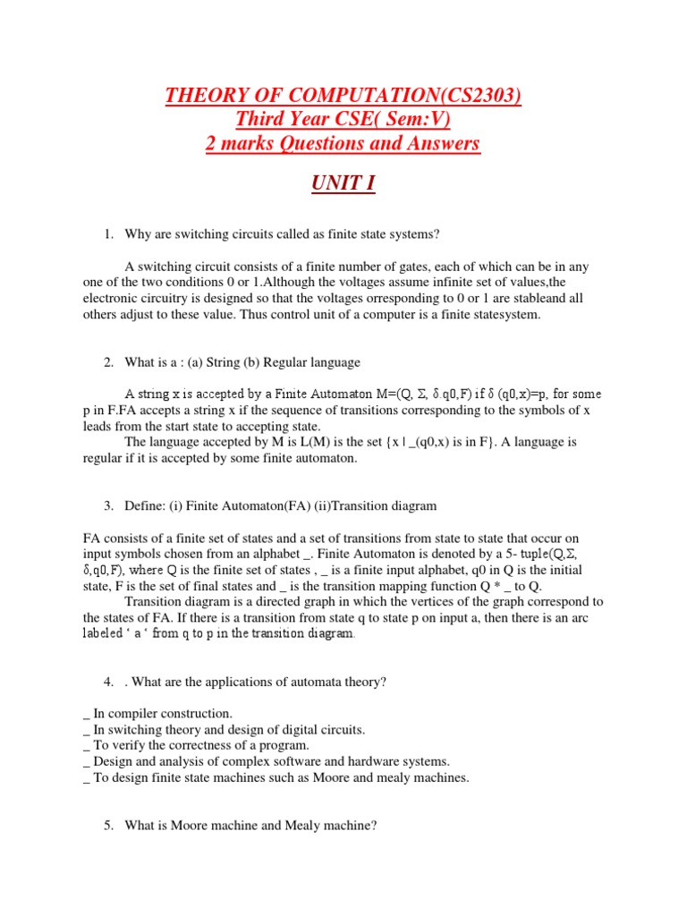 Theory of Computation | PDF | Mathematical Logic | Grammar