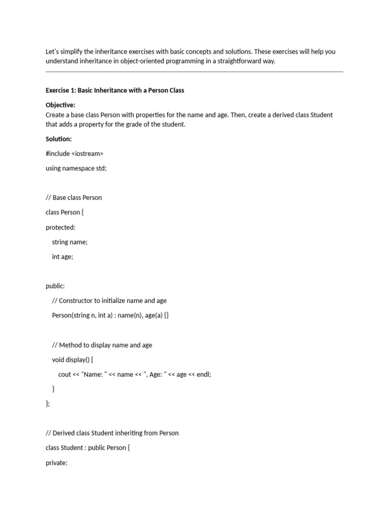Inheritence Exercise | PDF | Inheritance (Object Oriented Programming) | C++