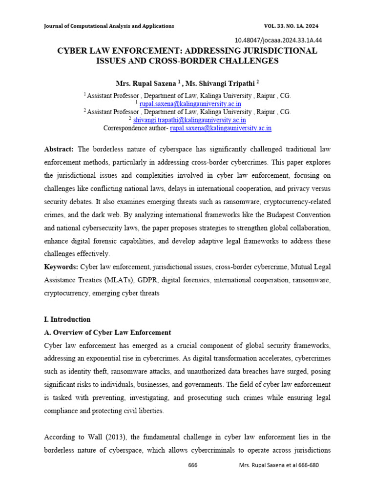 Cyber Law Enforcement: Addressing Jurisdictional Issues and Cross ...