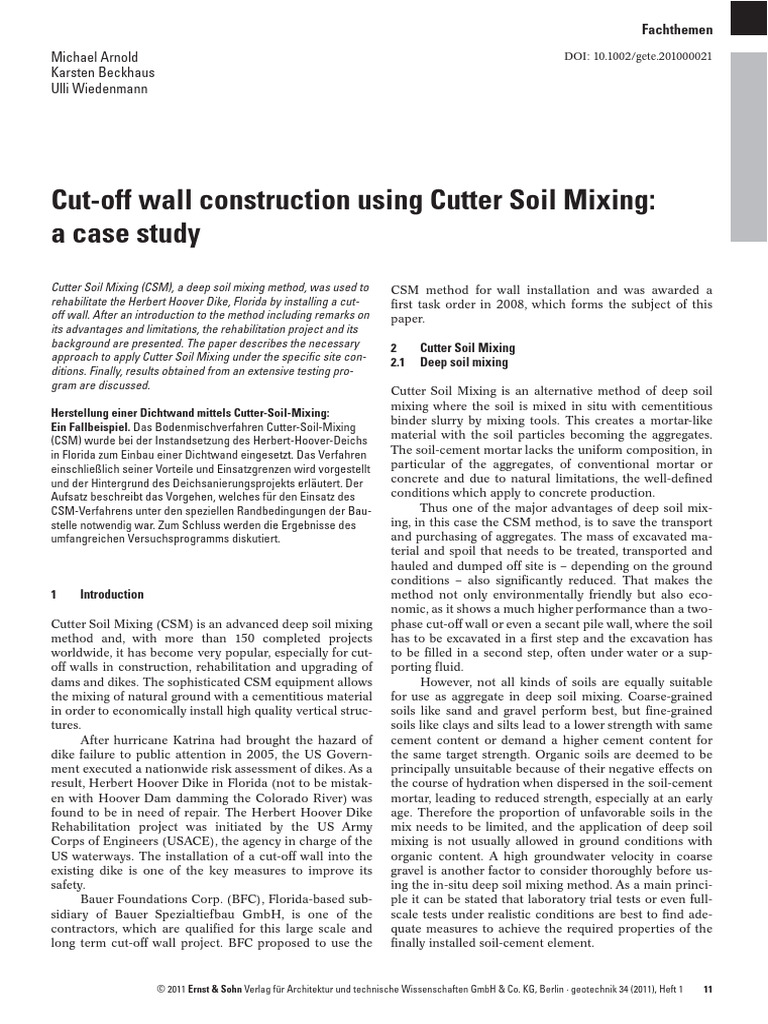 Geotechnik - 2011 - Arnold - Cut Off Wall Construction Using Cutter ...