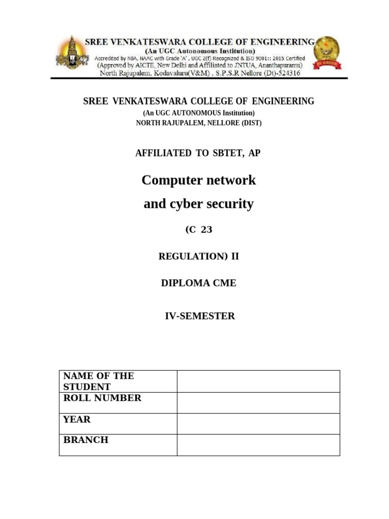 DIPLOMA Computer Networking & Cyber Security Lab MANUAL (CME) | PDF ...