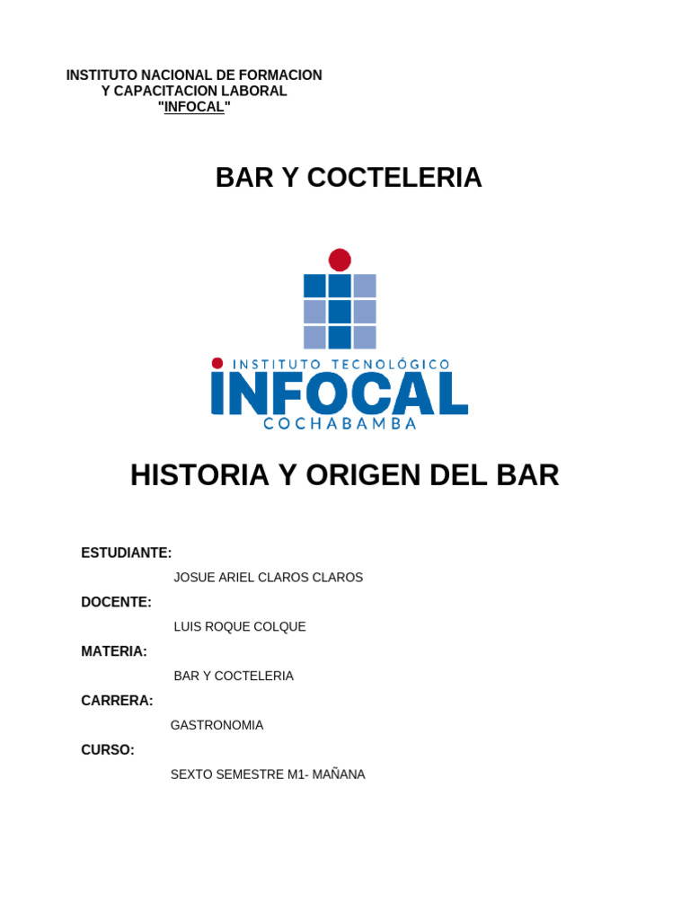 Historia y Evolución del Bar | PDF | Cerveza | Martini (Cóctel)