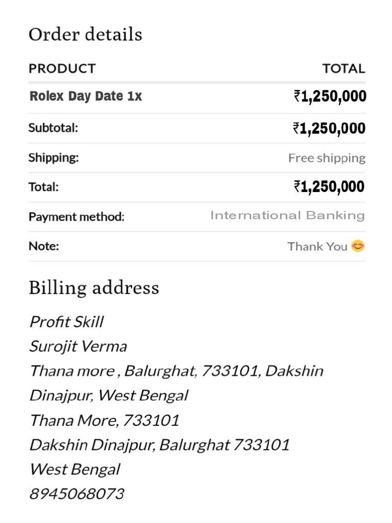 Invoice (Rolex Day Date Watch) | PDF