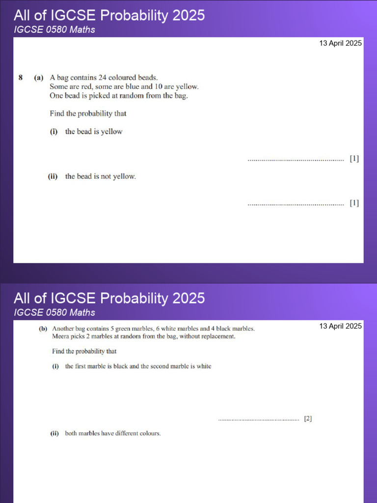 All of IGCSE 0580 Probability | PDF