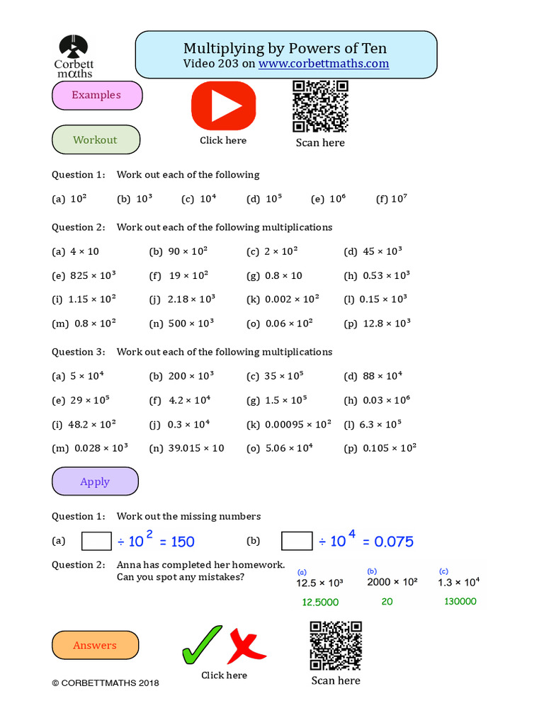 Multiplication by Powers of Ten PDF | PDF