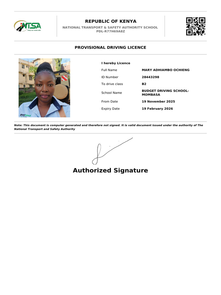 PDL R77H69A8Z Provisional Driving License | PDF