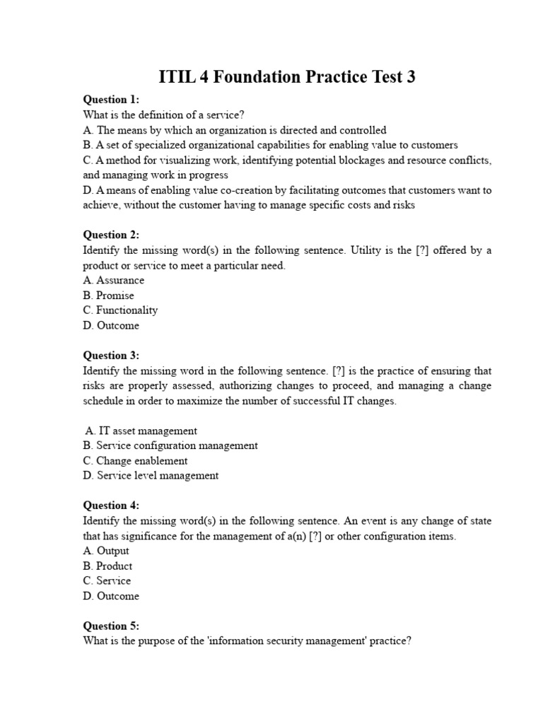 ITIL 4 Foundation Practice Test 3 | PDF | Business | Business Economics