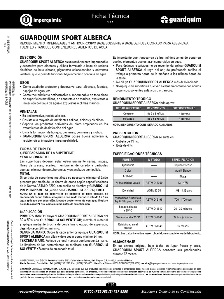 Guardquim Sport Alberca | PDF | Agua | Hormigón