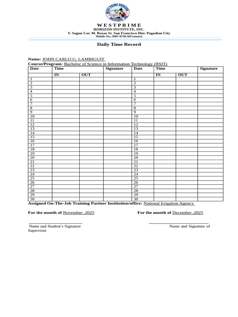 Daily Time Record Ojt Final | PDF