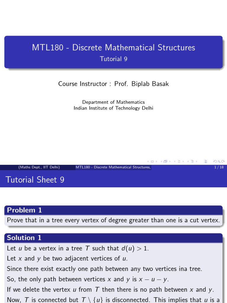 Graph Tut 9 Sol | PDF | Vertex (Graph Theory) | Graph Theory