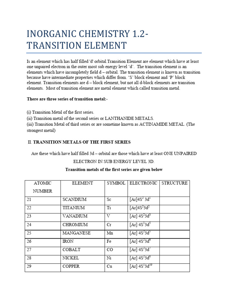 Inorganic Chemistry 1.2-Transition Element | PDF | Coordination Complex ...