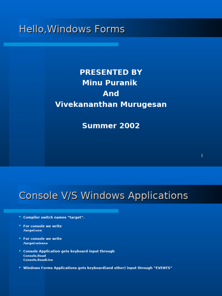Windows Forms Application Guide | PDF | Command Line Interface | Dialog Box